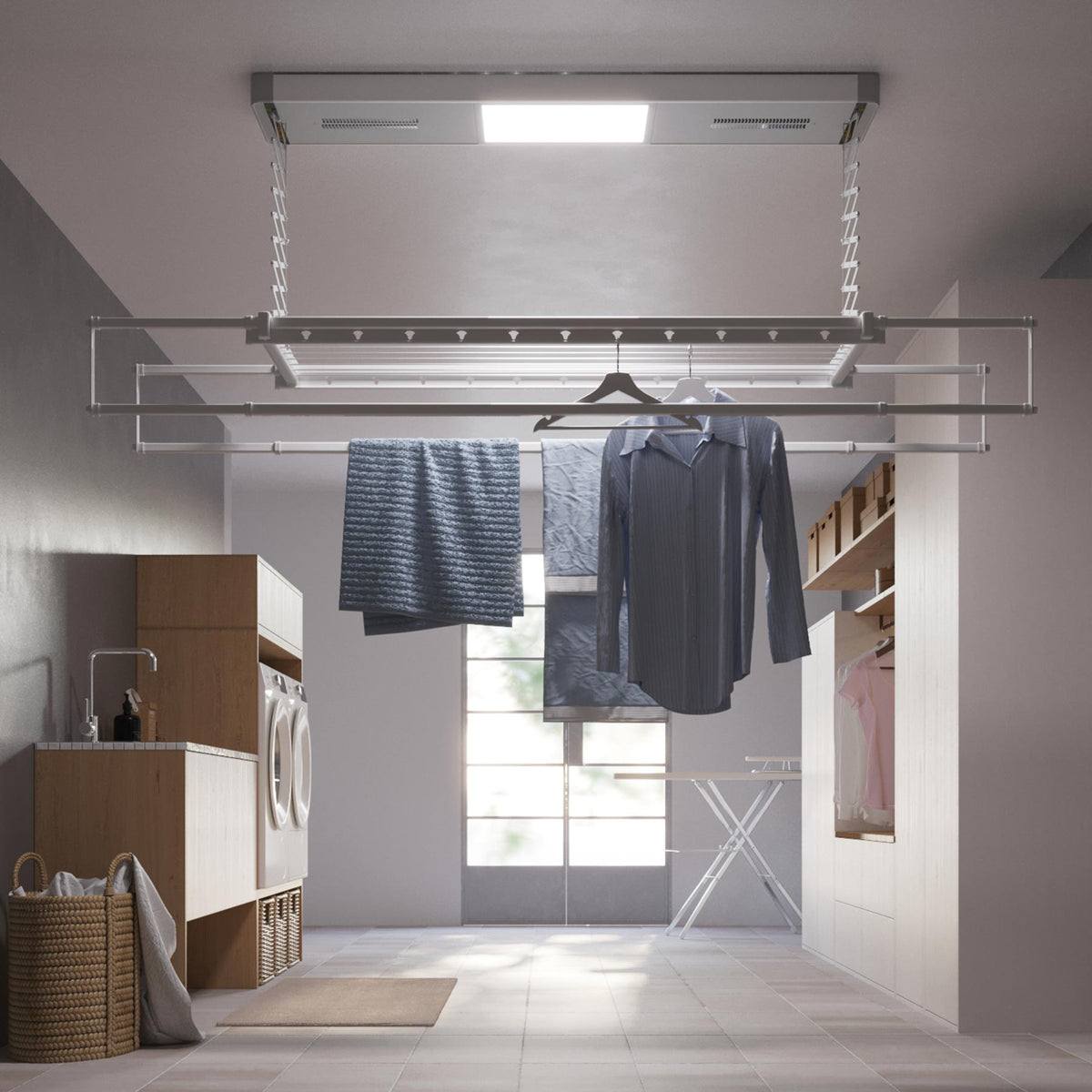 Heated Ceiling Mounted Clothes Drying Rack | Foxydry Pro